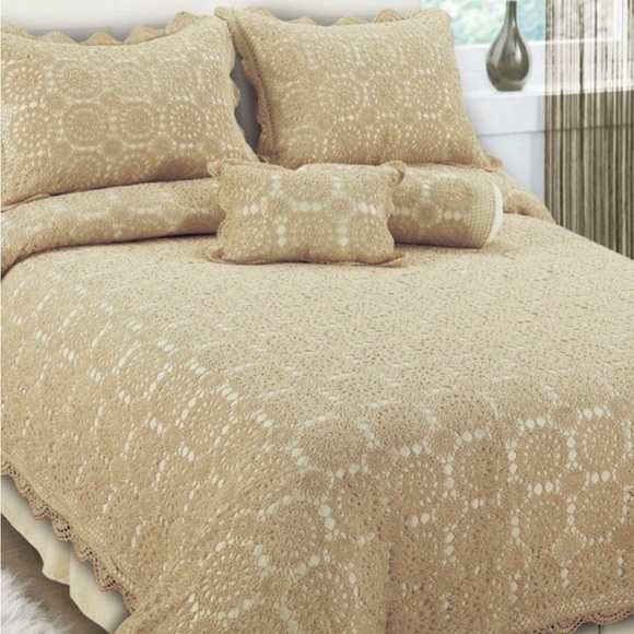 Bedding | Vintage Natural 10 Cotton Crochet 7 Piece Bedding Set In ...